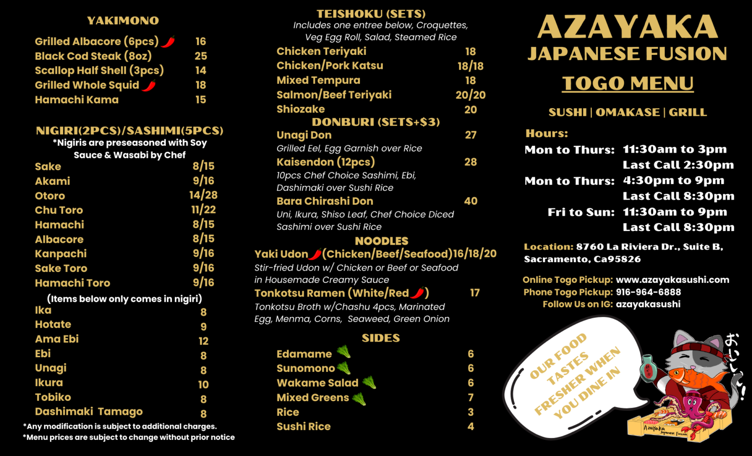 Azayaka Japanese Fusion | Sacramento | Roseville | Togo Sushi